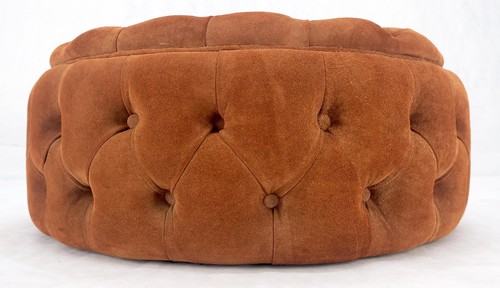 Tufted Orange Rust Color Suede Leather 32 Round Ottoman Bench Pouf ...