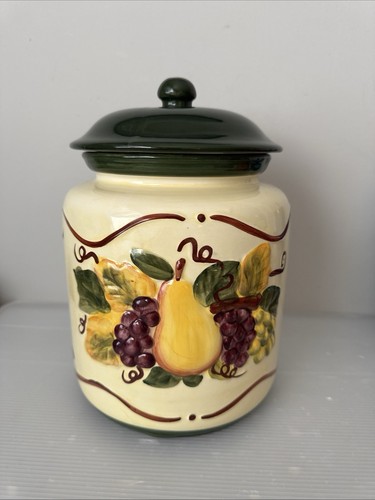 Vintage Nonni's Biscotti Cookie Jar & Lid Hand Painted Fruit Design N ...
