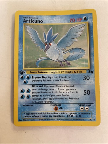 1st Edition Articuno 2/62 Fossil 1999 Holo Rare WOTC Pokémon Card TCG ...