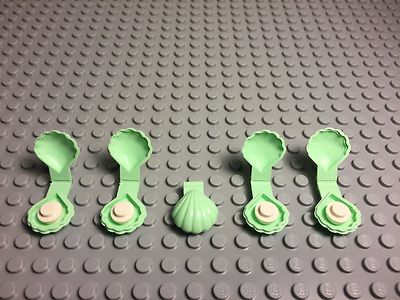Lego 5 Light Green Clam Shell,oyster Sea Animal With White Round Brick ...