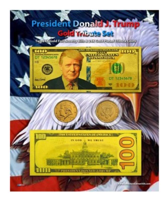 Trump $100 Gold Tribute Coin & Currency Set on an 8" x 10" Display Card ...