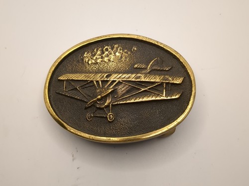 Bi-Plane Prop Plane Pilot Vintage Solid Brass Belt Buckle - BTS Made in ...