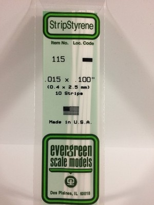 Evergreen Scale Models 115 .015" x .100" x 14" Polystyrene Strips (Pack ...