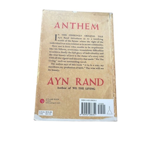 Anthem by Ayn Rand (2005, Paperback, Anniversary, Plume Books Penguin ...