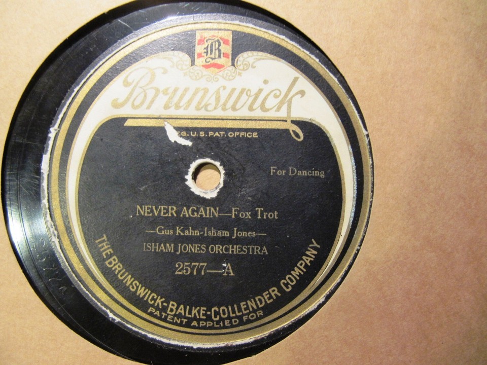1924 ISHAM JONES ORC UNFORTUNATE BLUES / Never Again Fox Trot BRUNSWICK ...