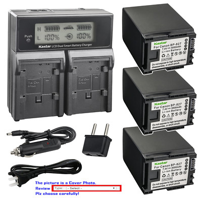 Kastar Battery LCD Dual Fast Charger for Canon BP-827 CG-800 & Canon ...