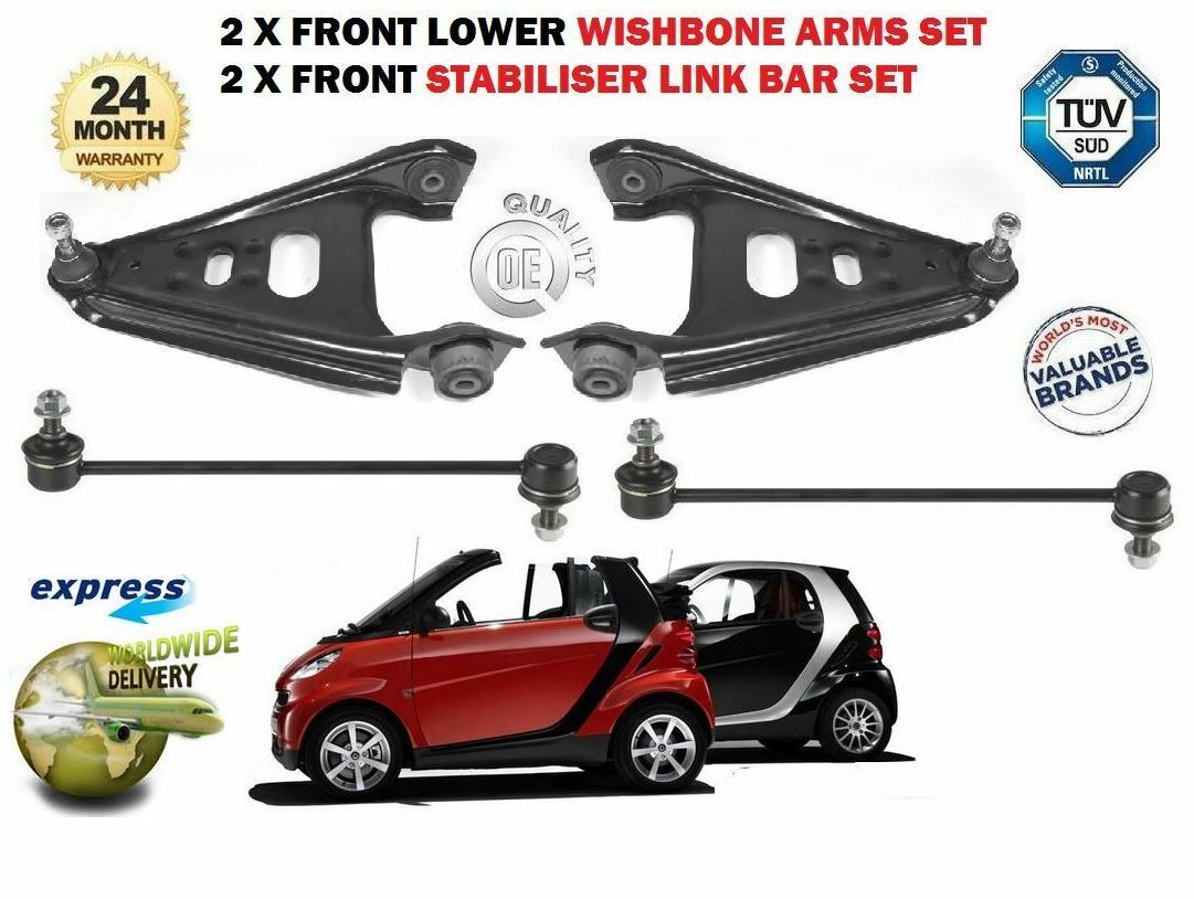 FOR SMART FORTWO 451 2007-> 2X FRONT LOWER WISHBONE ARM + STABILISER ...