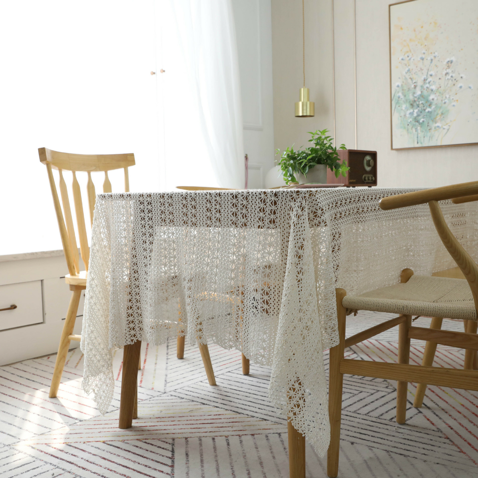 Crochet Rectangular Tablecloth Lace Table Cover Elegant Kitchen ...