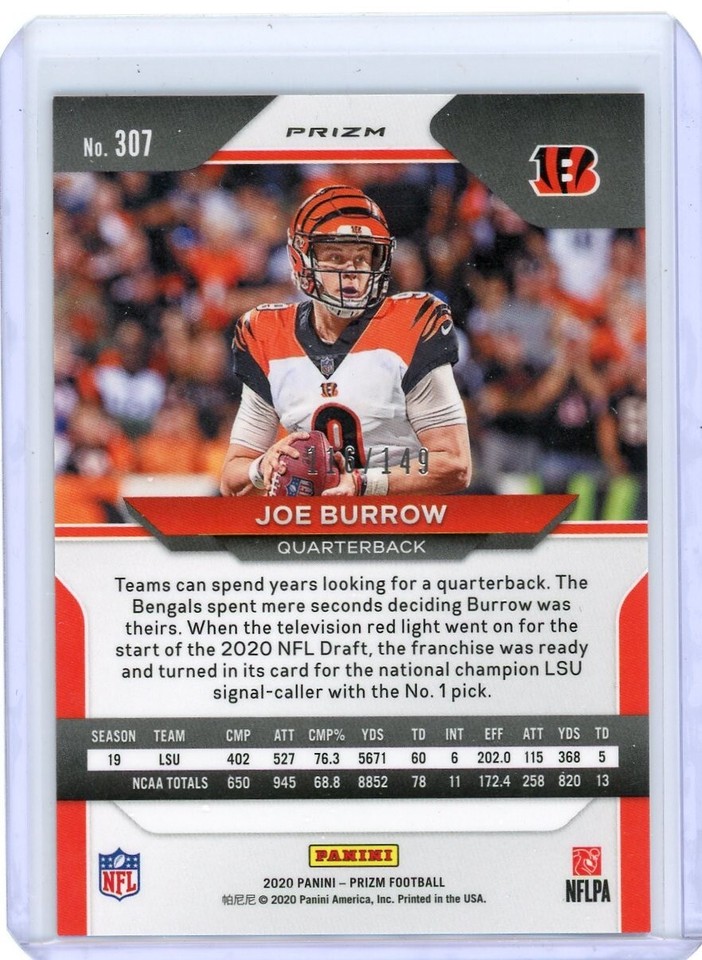Joe Burrow #307 (RC) 2020 Panini Prizm Red Wave /149 Rookie Card *read ...