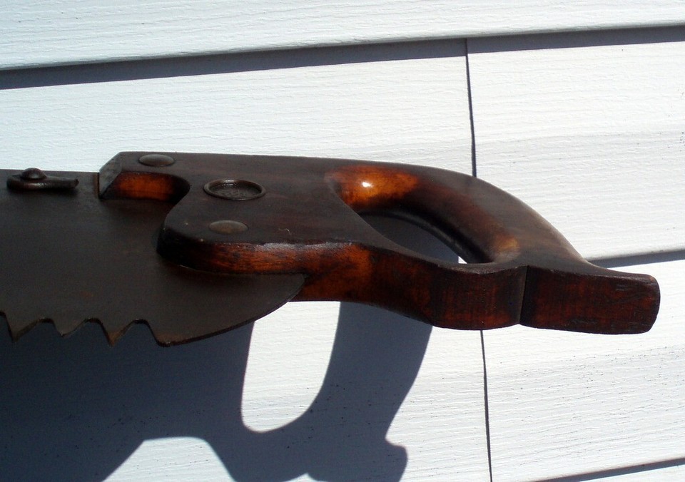 PRIMITIVE ANTIQUE EG ATKINS HAND SAW TOOL SAWS LUMBERJACK RUSTIC LOG ...