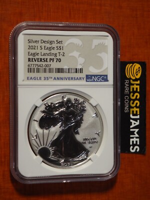 2021 S REVERSE PROOF SILVER EAGLE NGC PF70 T2 ONE COIN FROM THE ...