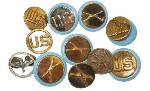 WWII - Vietnam US Army Enlisted Lot Collar discs: AAF, MP, CAC, Signal ...