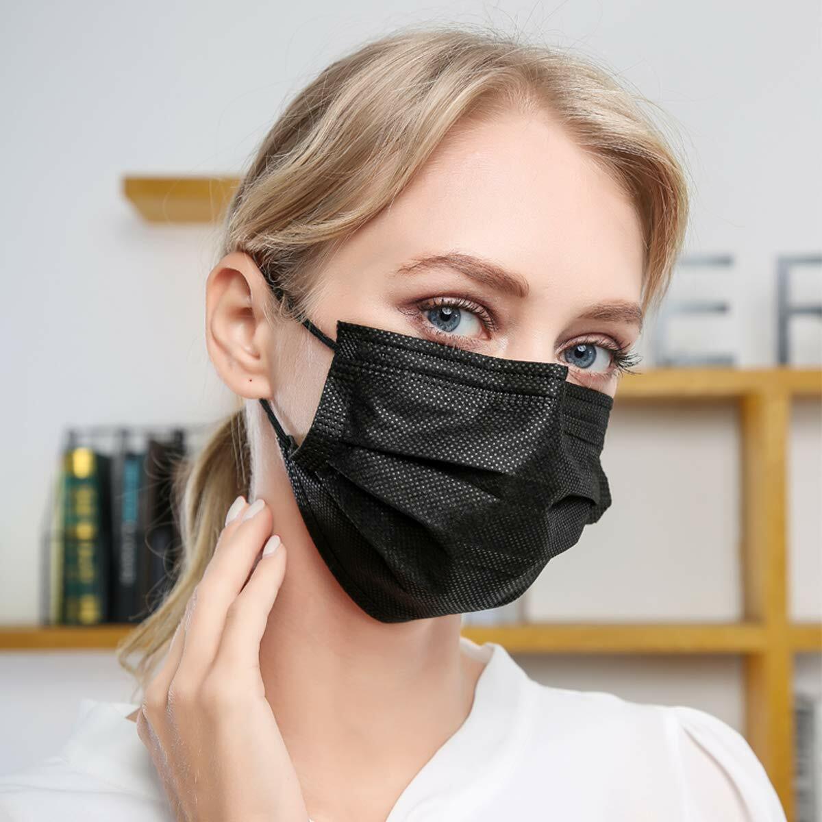 100/50 PCS Black Protective 4 Layer Face Mask Respirator Disposable ...