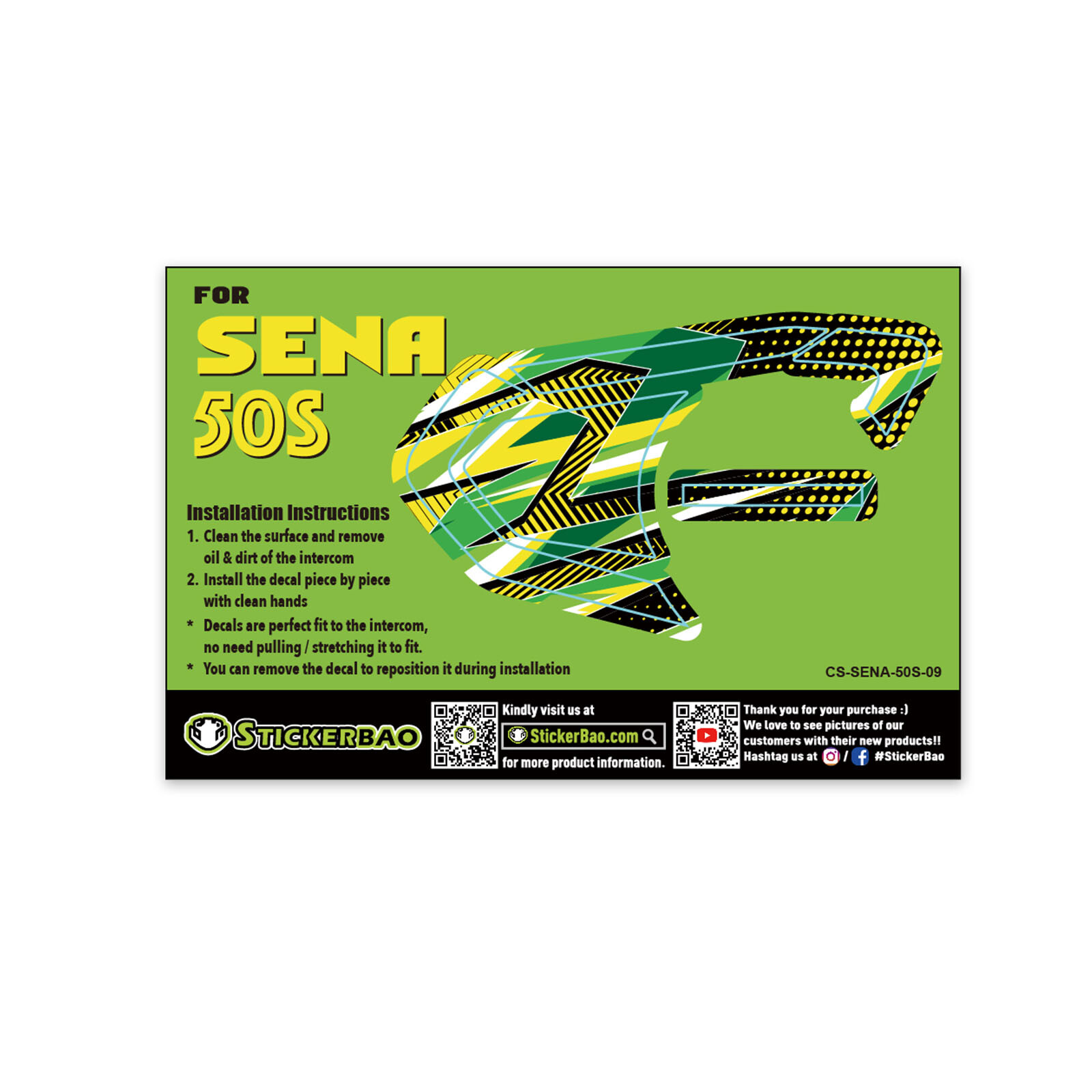 For SENA 50S Removable Skin Cover Sticker Protection Abstract Green ...