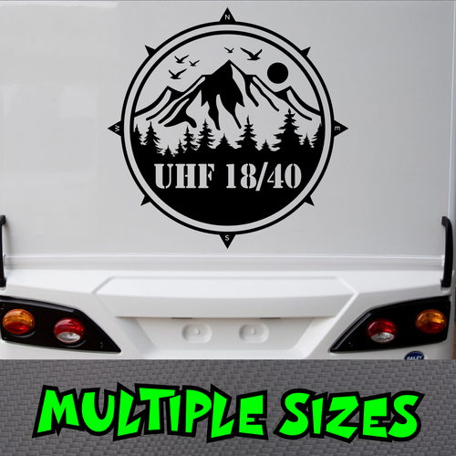 UHF 18/40 Sticker Decal Caravan Adventure Compass Camping Explore ...