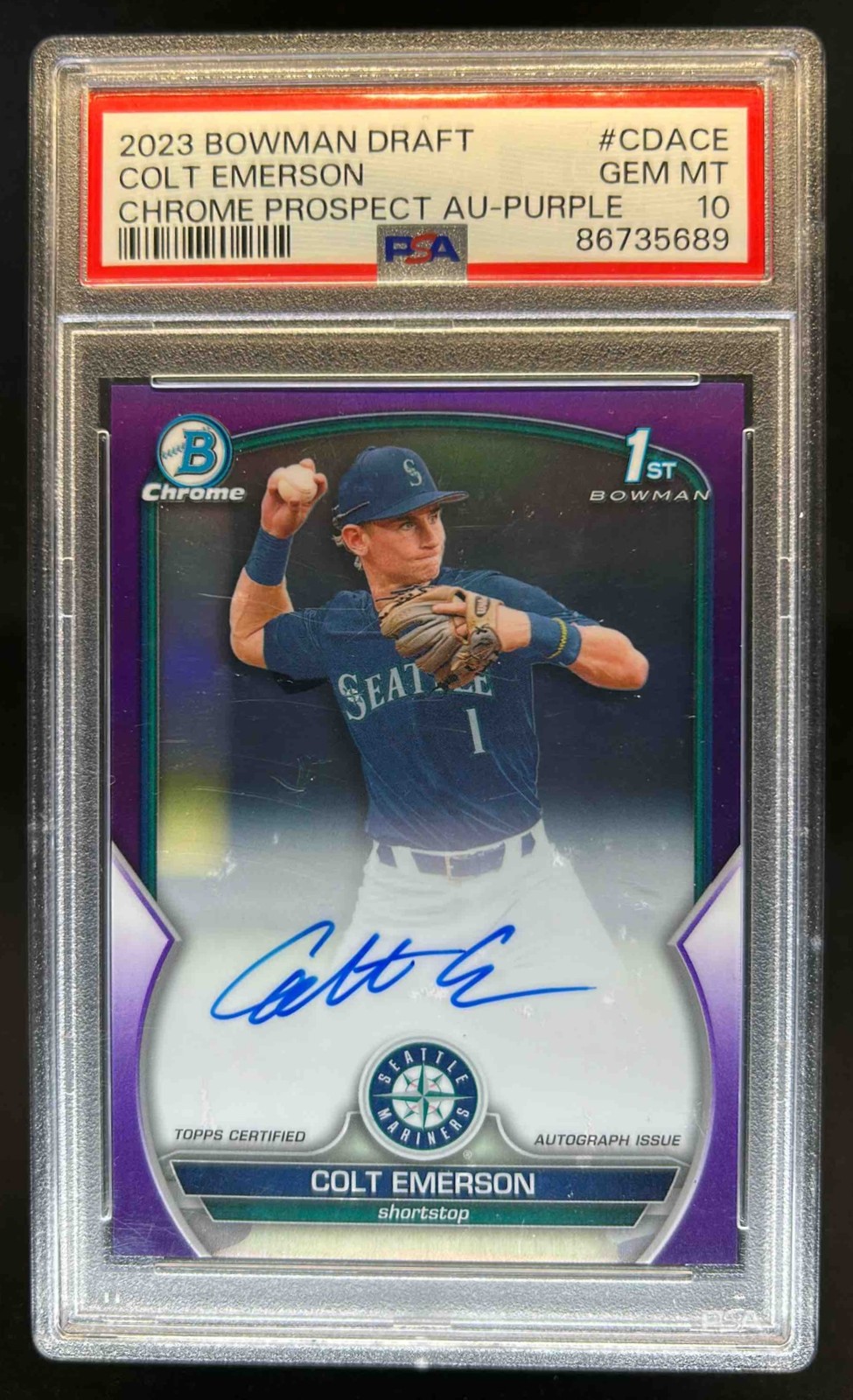 2023 Bowman Draft Colt Emerson Chrome Auto Purple Refractor 1st #114/ ...