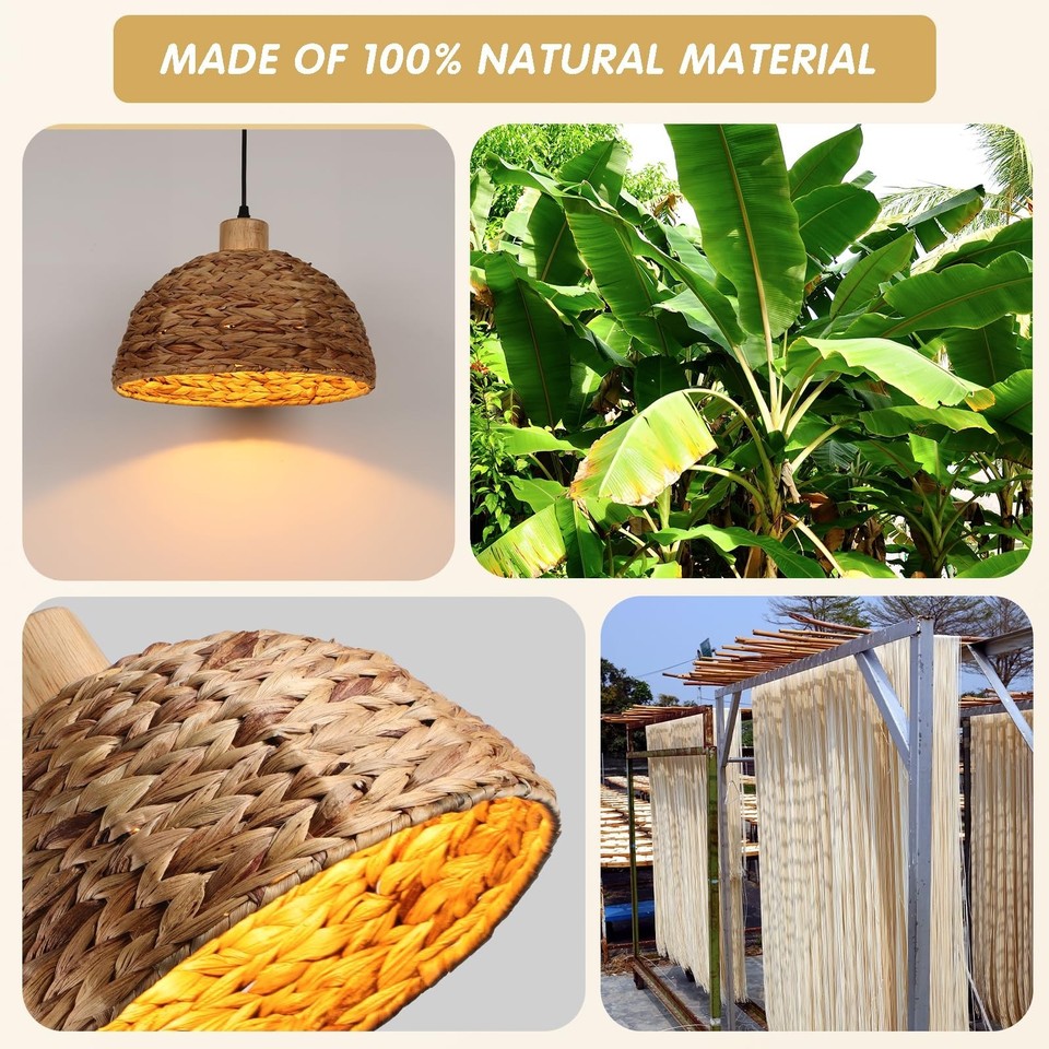 Boho Pendant Lights Kitchen Island, 11.8" Hand-Woven Rattan Light ...
