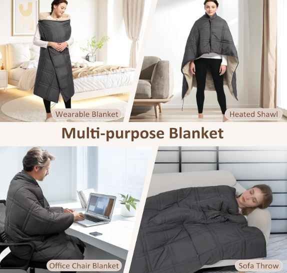 Fernida 59"x47" 7.4V Sherpa Battery Operated Heated Blanket, Dark Grey $219-READ | eBay