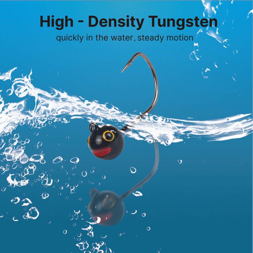 MUUNN 10/20pcs “Smile”Tungsten Jig Heads，Weedless Ball Jig Heads（Black ...
