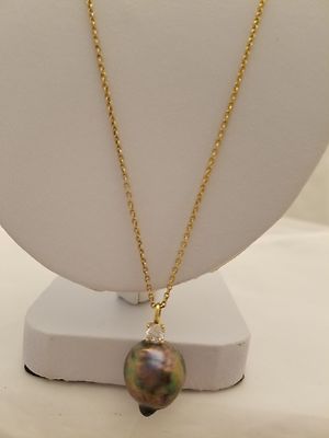 30 INCH GOLD CHAIN NECKLACE WITH BROWN PEARL PENDANT BY ZIRCONMANIA | eBay