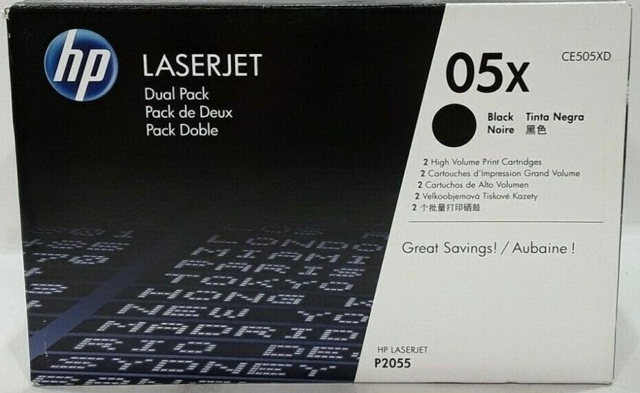 2 New Genuine OPEN BOX HP CE505X Toner Cartridges 05X in a DUAL BOX ...