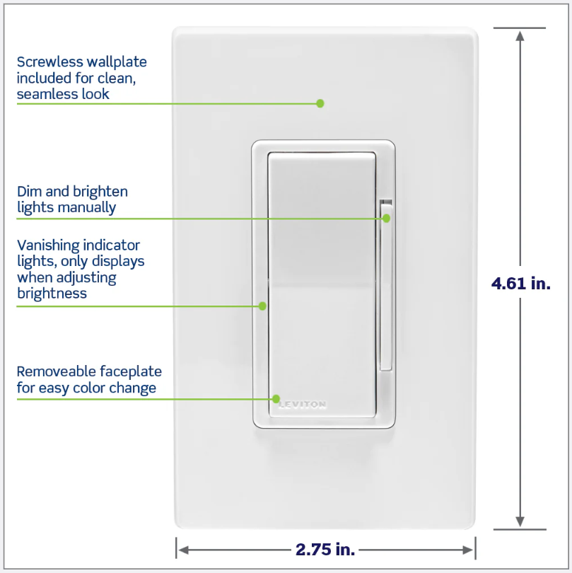 Leviton Decora Smart Dimmer Switch 2nd Gen - WiFi Certified (R02-D26HD ...