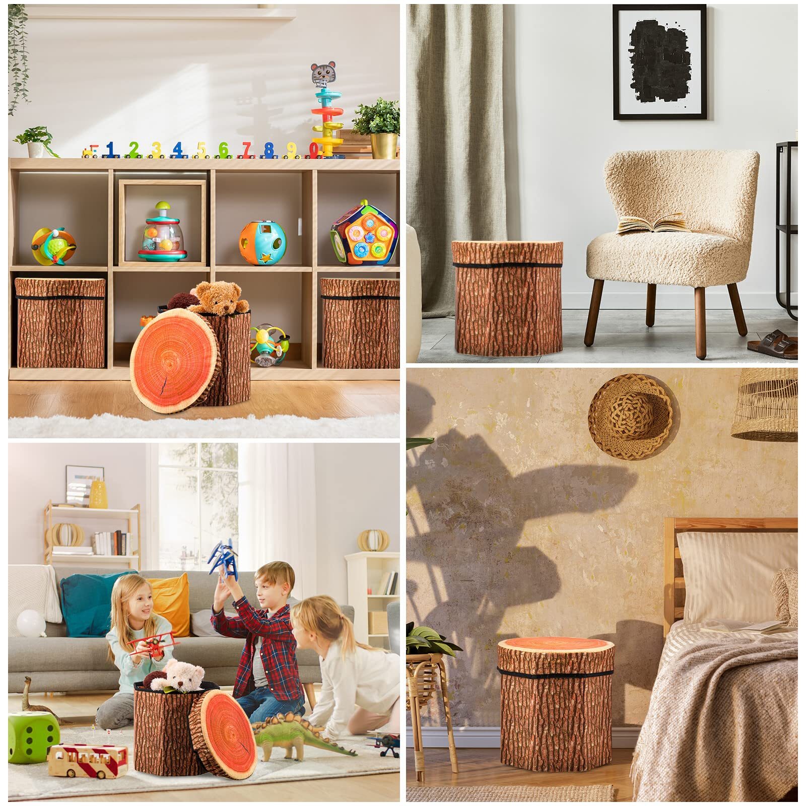 3 Pack Tree Stump Storage Stool 12 X 12 Inch Stool Ottoman Cute Folding ...