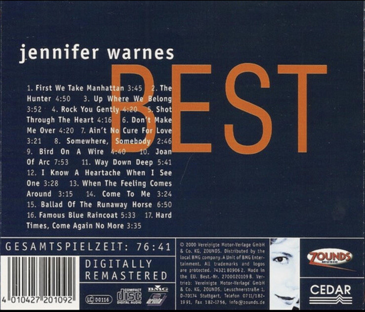 Jennifer Warnes - Best - First We Take Manhattan (CD 2000 BMG ...