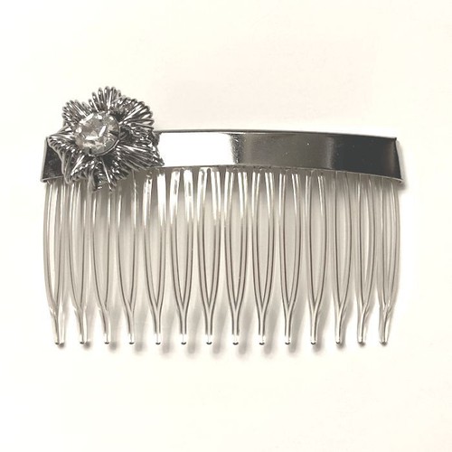 Women Vintage Hair Comb Clear Silver Crystal Flower Extra Grip No Slip ...