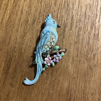 VINTAGE CORO ENAMEL/RHINESTONE BIRDS Of Paradise PARROT BROOCH Blue ...