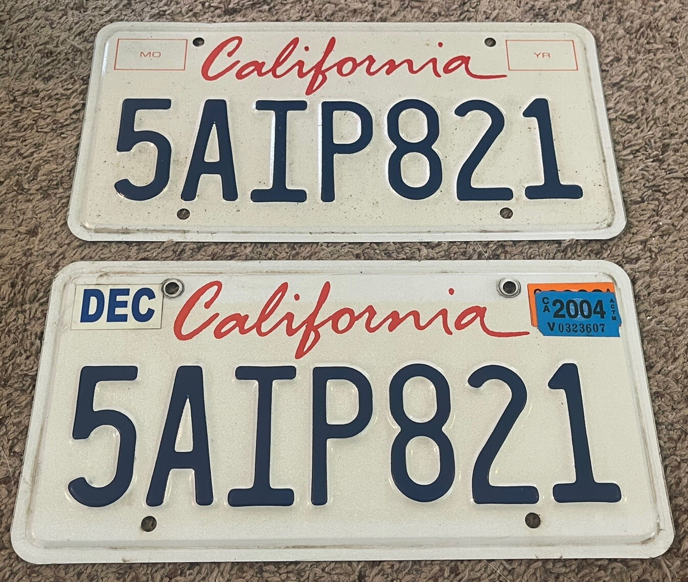 Matching Pair Ca. 2000 California Script License Plate - 5AIP821 | eBay