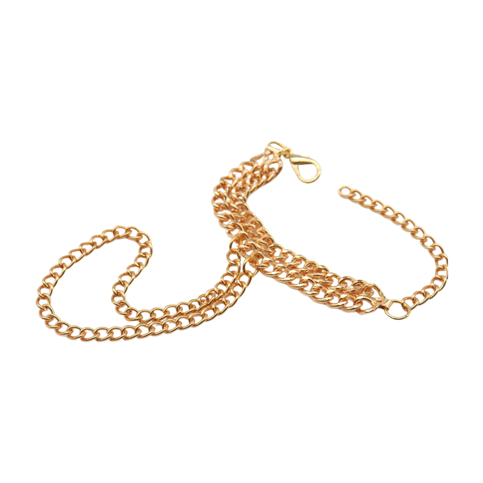 Women Gold Metal Chain 2 Rows Bracelet Connected Ring Work School ...