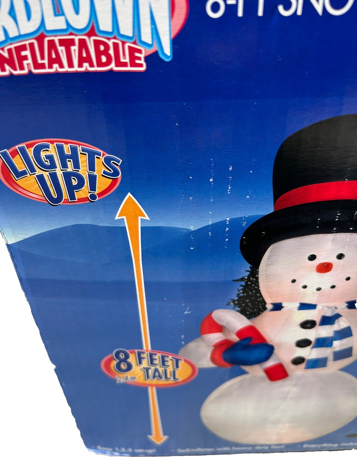 Gemmy Airblown Inflatable 8ft Snowman + Candy Cane Christmas Light Up ...
