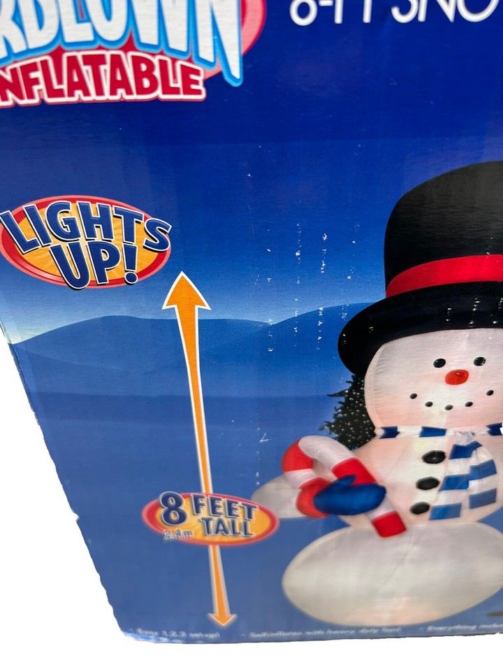 Gemmy Airblown Inflatable 8ft Snowman + Candy Cane Christmas Light Up ...