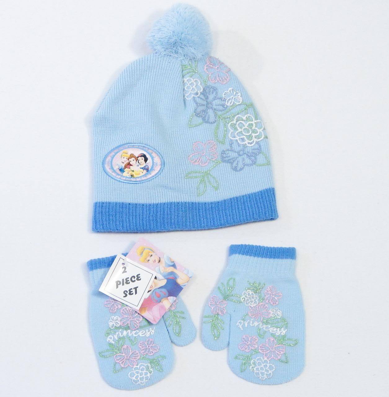 Disney Princess Knit Beanie & Mittens Set Toddler One Size 2T - 4T Blue ...