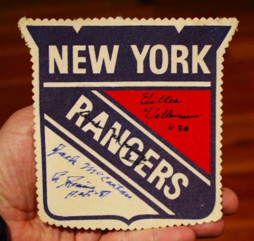 Vintage New York Rangers Crest Signed 4 Goalies Jack Mccartan Giacomin ...