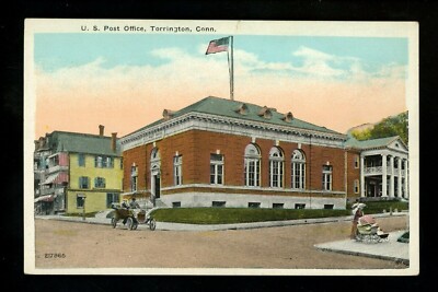 Post Office postcard Connecticut CT Torrington flag car baby coach ...