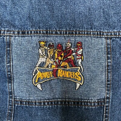 Vtg 90's Power Rangers Wild Force Embroidered Denim Jacket Youth Sz 7 ...