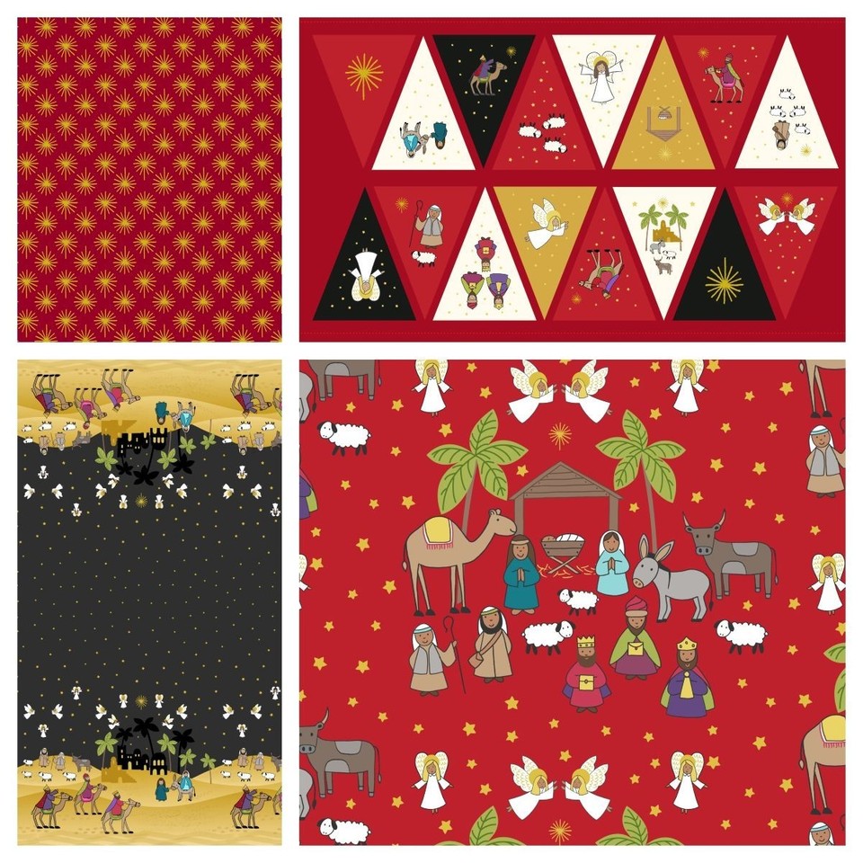 Away in a Manger Nativity Scene Red, 100% Cotton Lewis & Irene Quilting ...