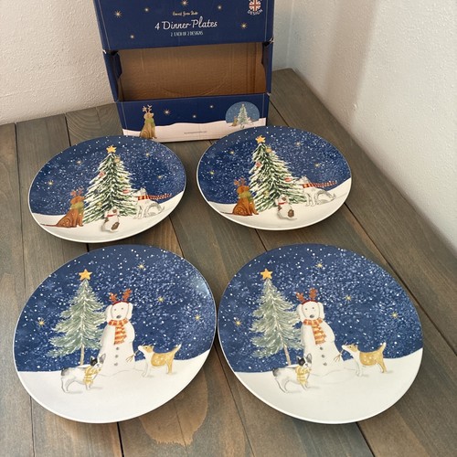 Set of 4 Christmas Dinner Plates Dogs Snowmen & Christmas Trees (XM7 ...