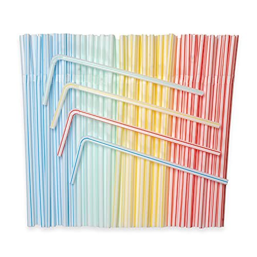 200 Bendable Straws Flexible Straws Striped Fun Colorful Drinking Straw ...