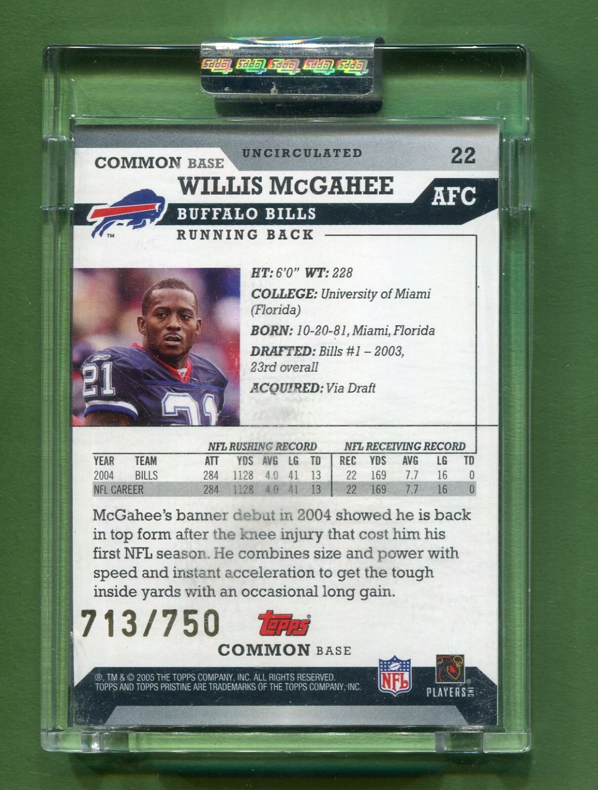 WILLIS McGAHEE BUFFALO BILLS 2005 TOPPS PRESTINE UNCIRCULATED COMMON ...