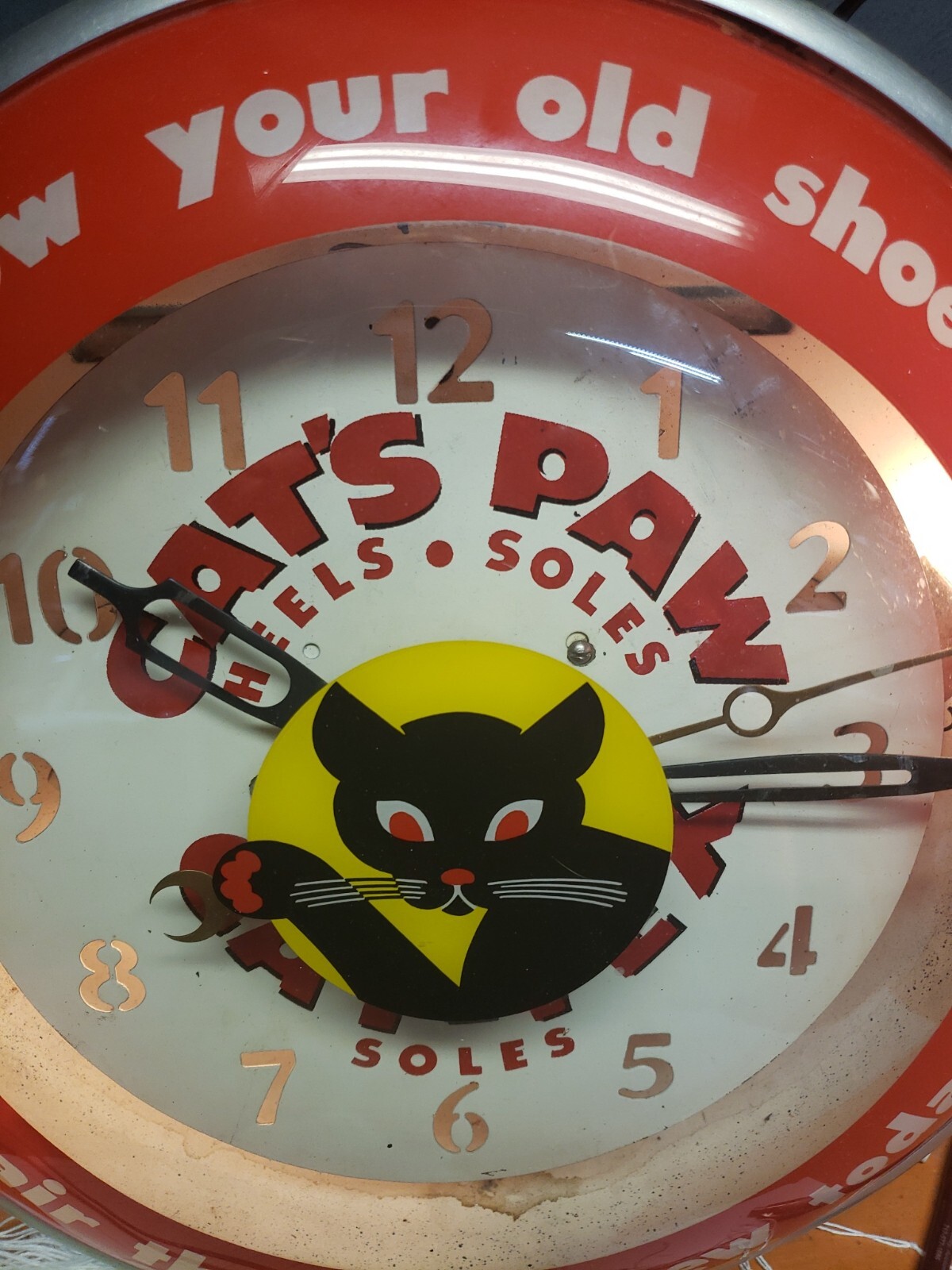1940's RARE Cats Paw Cat-Tex Soles Lighted Advertising Clock ...