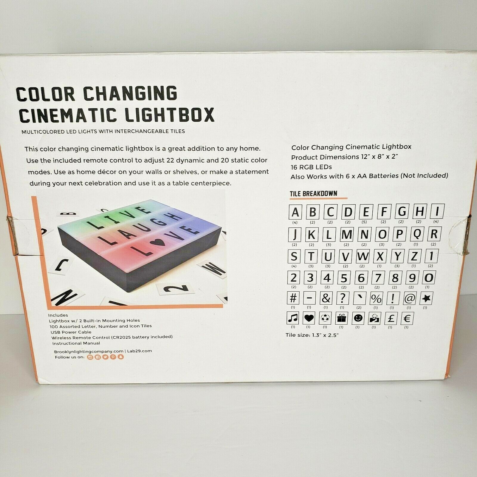 Color Changing Cinematic Light Box 12" x 8" 100 Characters Remote USB ...
