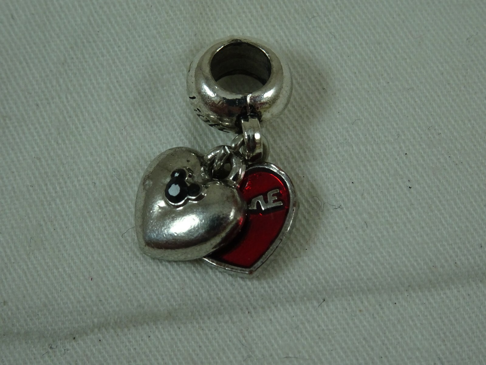 Retired Pandora Silver Mickey & Minnie Mouse Heart Dangle Charm Red ...