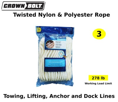 Twisted Nylon and Polyester Rope White Towing Lifting Anchor Dock Lines ...