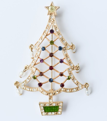 Avon Christmas Tree Brooch 2005 Holiday Jewelry Pin Gold Tone ...