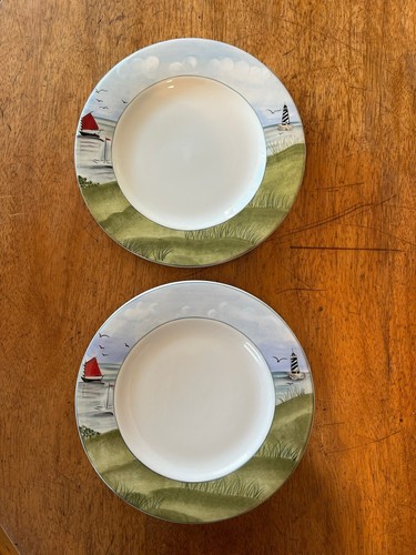 Nantucket Shoreline Dinner Plates Sakura Nautical Lighthouse Boat Sea ...