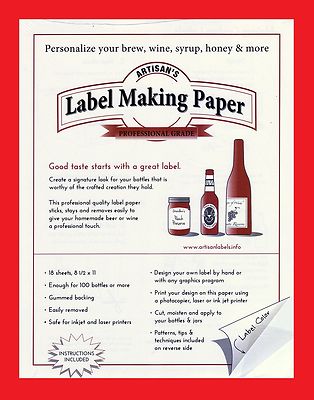 WINE LABELS GUMMED LABEL PAPER FOR BEER WINE MOONSHINE JELLY SYRUP ...