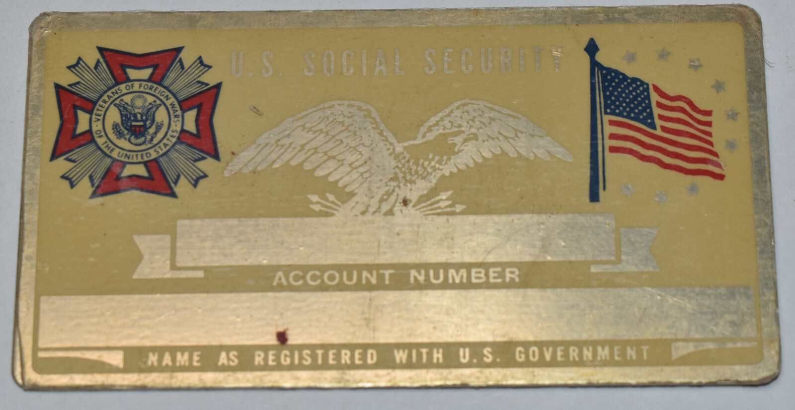 Vintage VFW Veteran Foreign Wars Engravable Metal Gold Tone Social ...